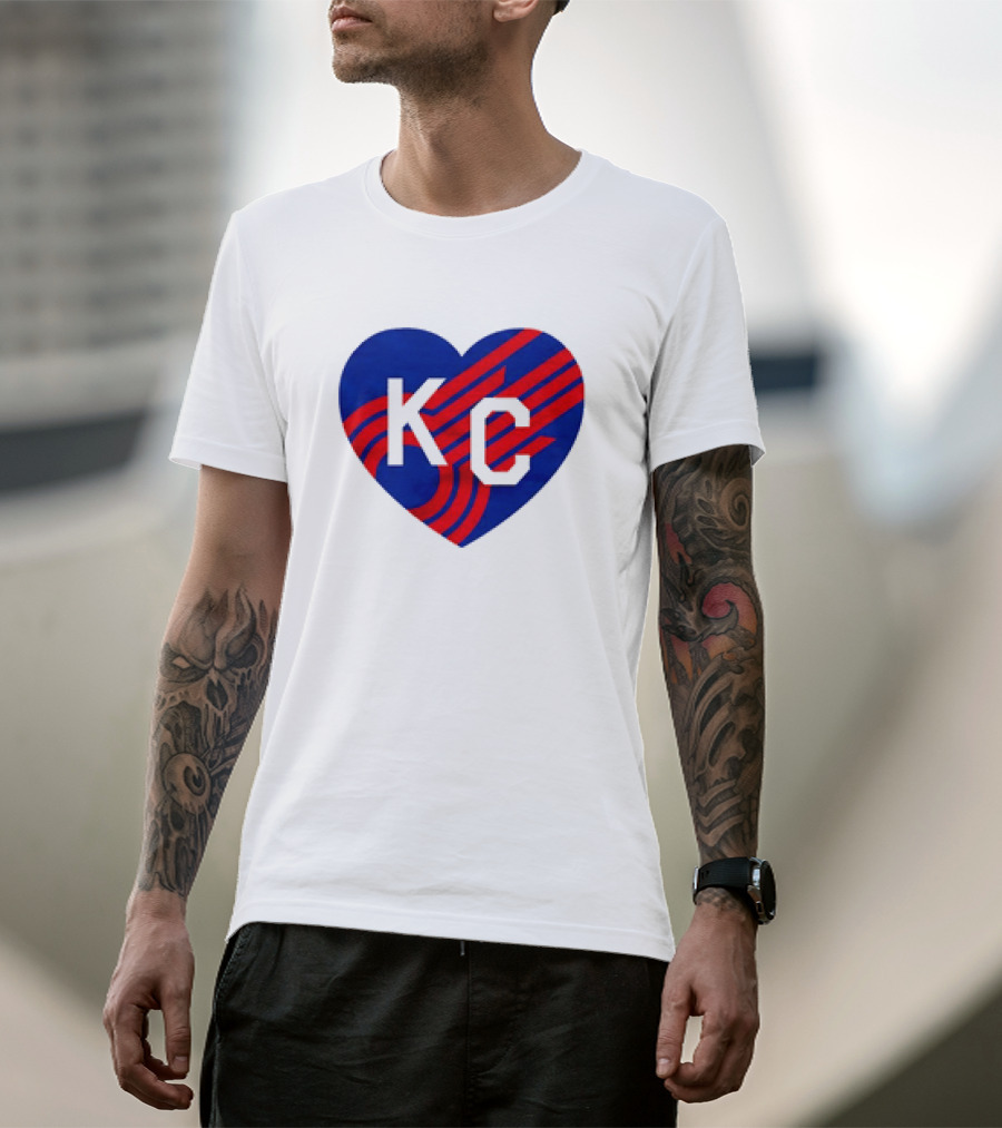 KC Comets Blue Red Striped Heart Love T-Shirt
