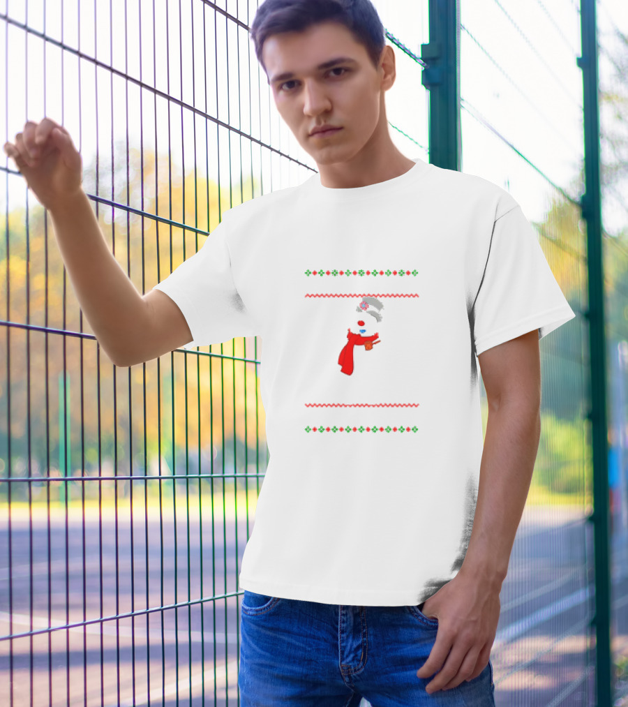 Snowman Santa Hat Red Scarf Christmas T-Shirt