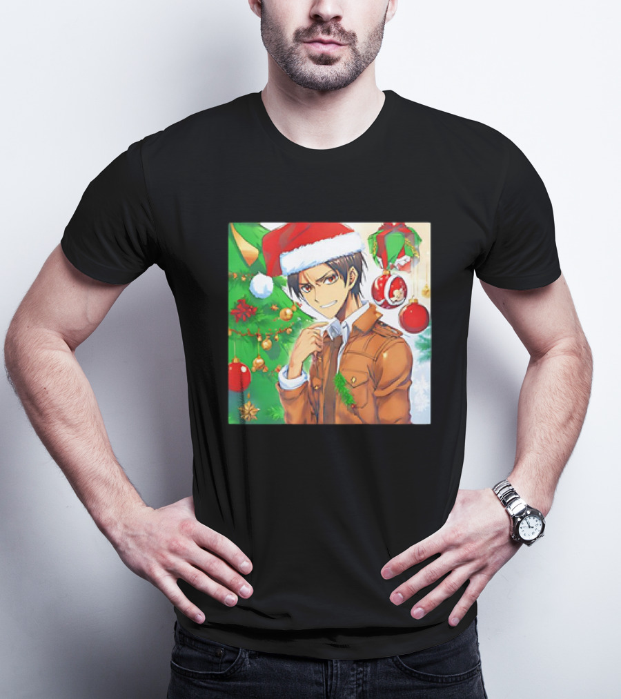 Eren Yeager Santa Hat Christmas Attack On Titan Anime Festive Tree Ornaments T-Shirt