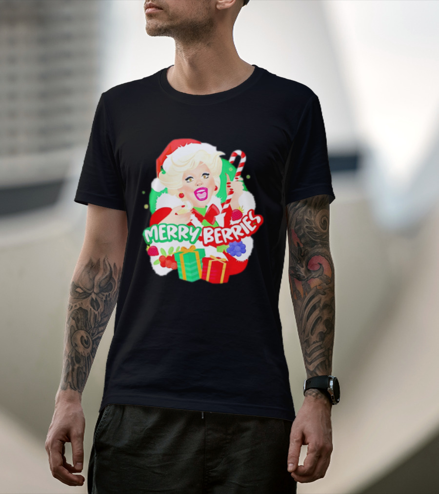Merry Berries Christmas Santa Hat Candy Cane Gifts T-Shirt