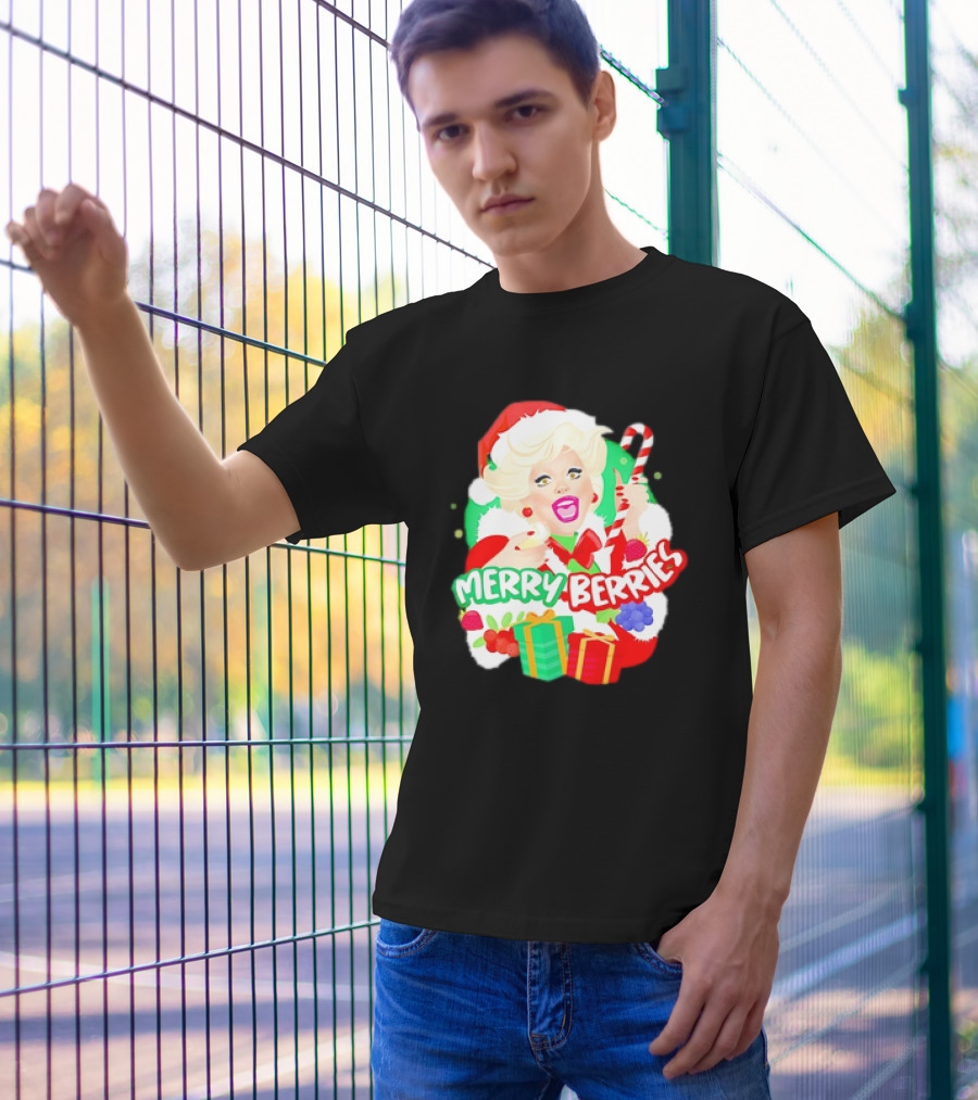 Merry Berries Christmas Santa Hat Candy Cane Gifts T-Shirt