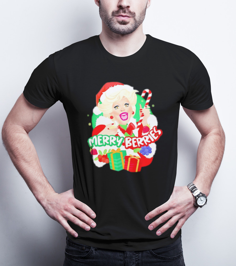 Merry Berries Christmas Santa Hat Candy Cane Gifts T-Shirt