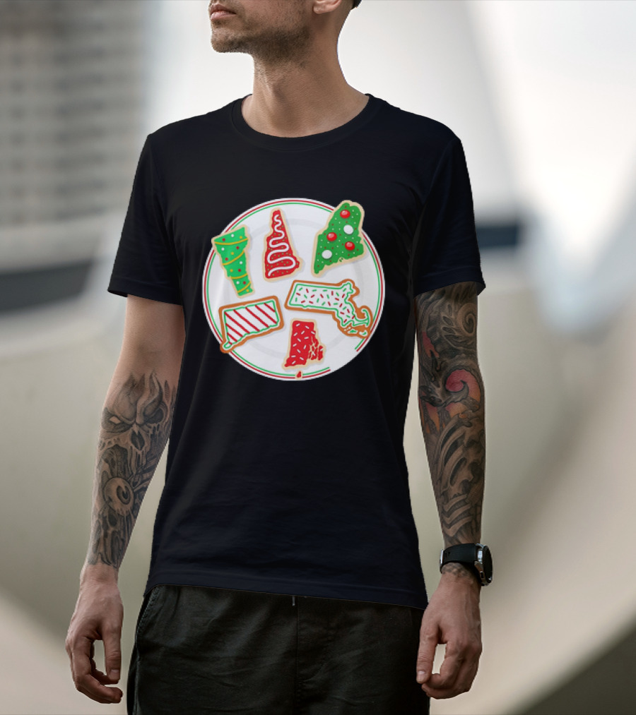 New England Christmas Cookies State Shapes Holiday Plate T-Shirt