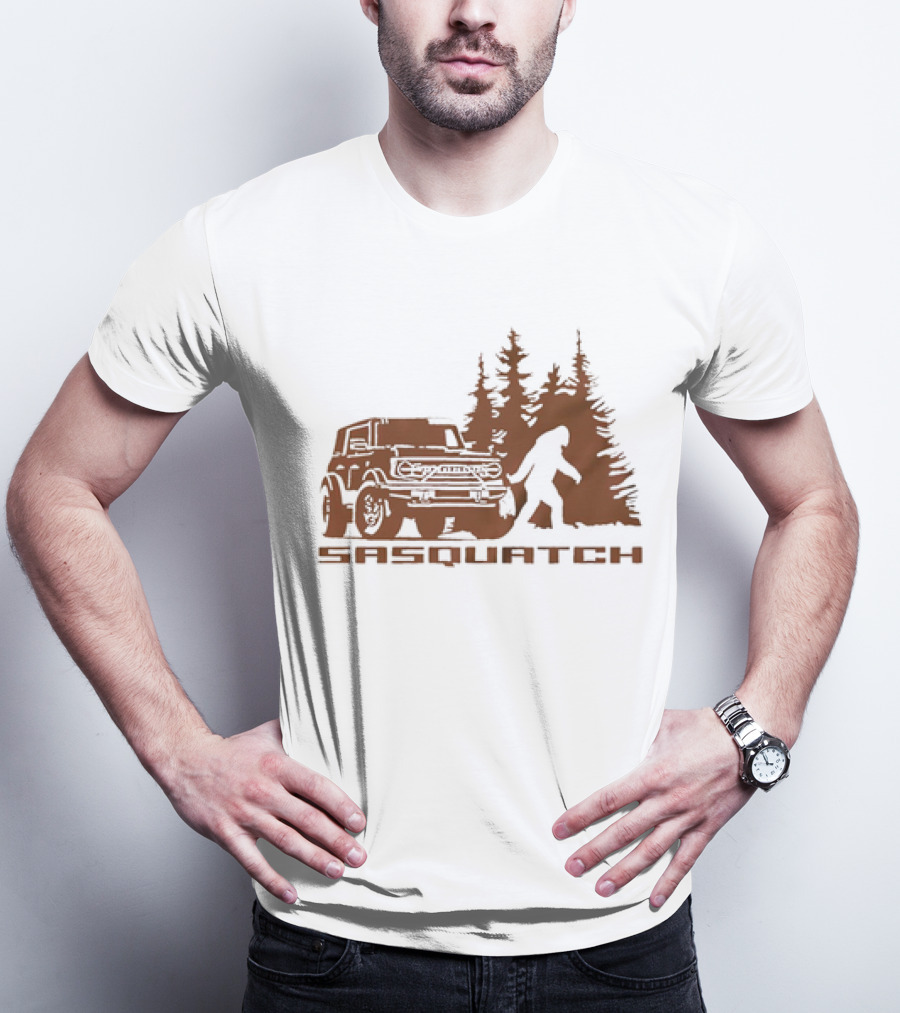 Sasquatch Bigfoot Bronco Truck Forest Scene T-Shirt