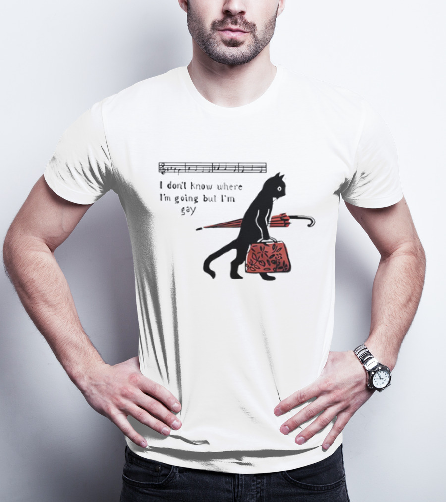 I Don't Know Where I'm Going But I'm Gay Cat With Umbrella And Bag T-Shirt