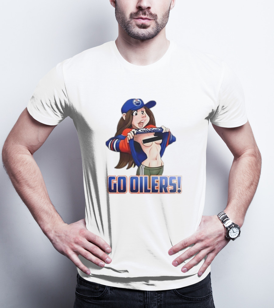Edmonton Oilers Fan Girl Cartoon Go Oilers Enthusiasm T-Shirt