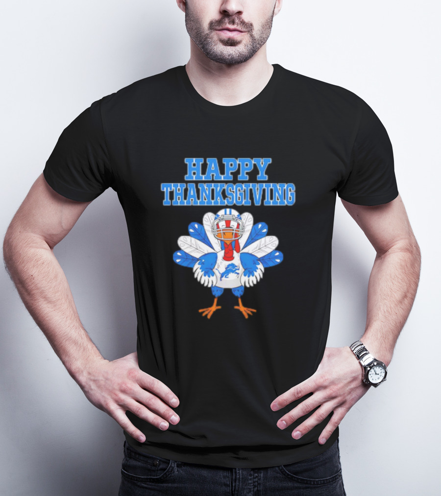 Happy Thanksgiving Detroit Lions Turkey Football Fan T-Shirt
