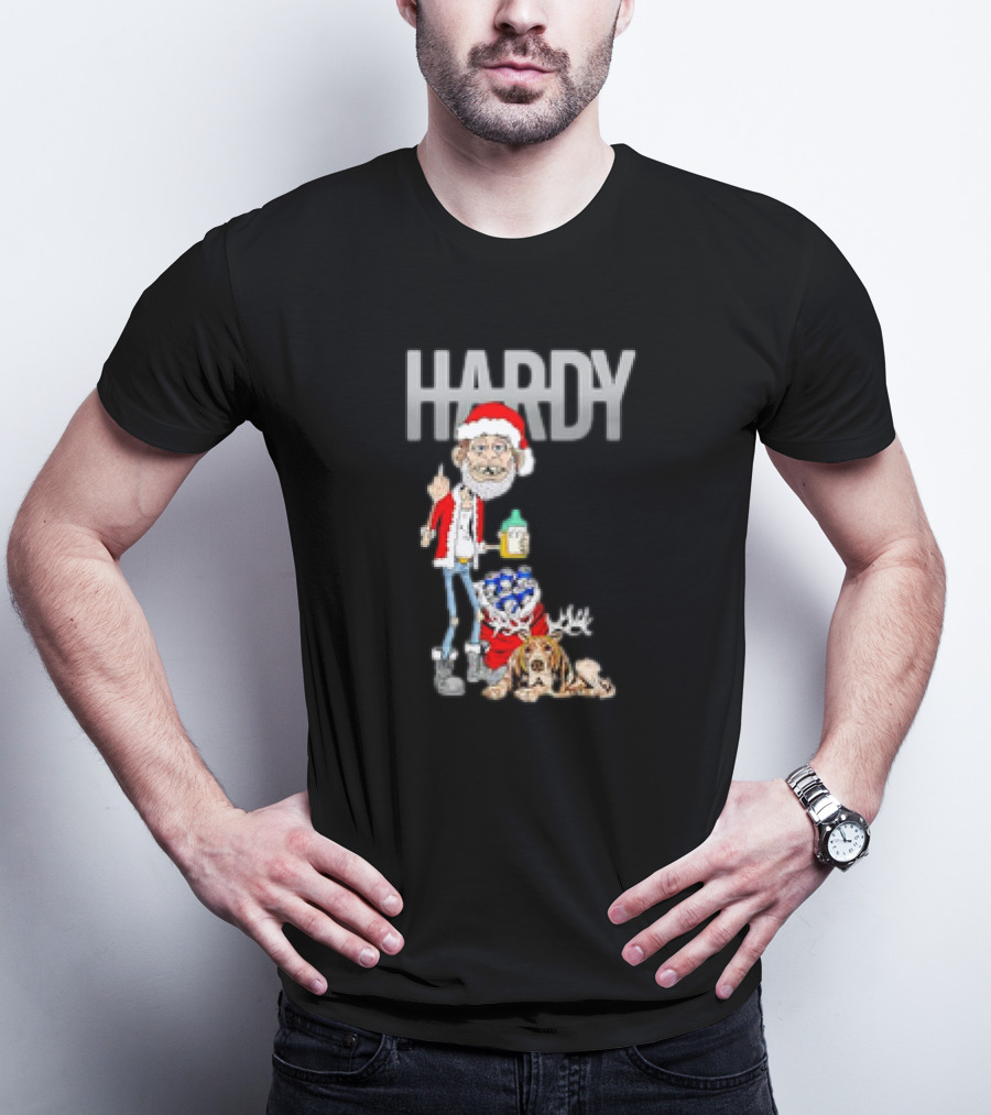 Hardy Jim Bob Holiday Christmas Santa With Beer And Reindeer Dog T-Shirt