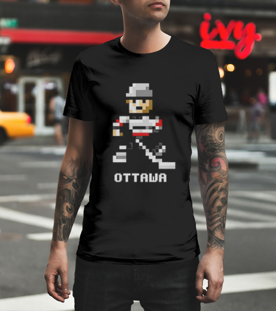 Ottawa 8-Bit Hockey Player Pixel T-Shirt