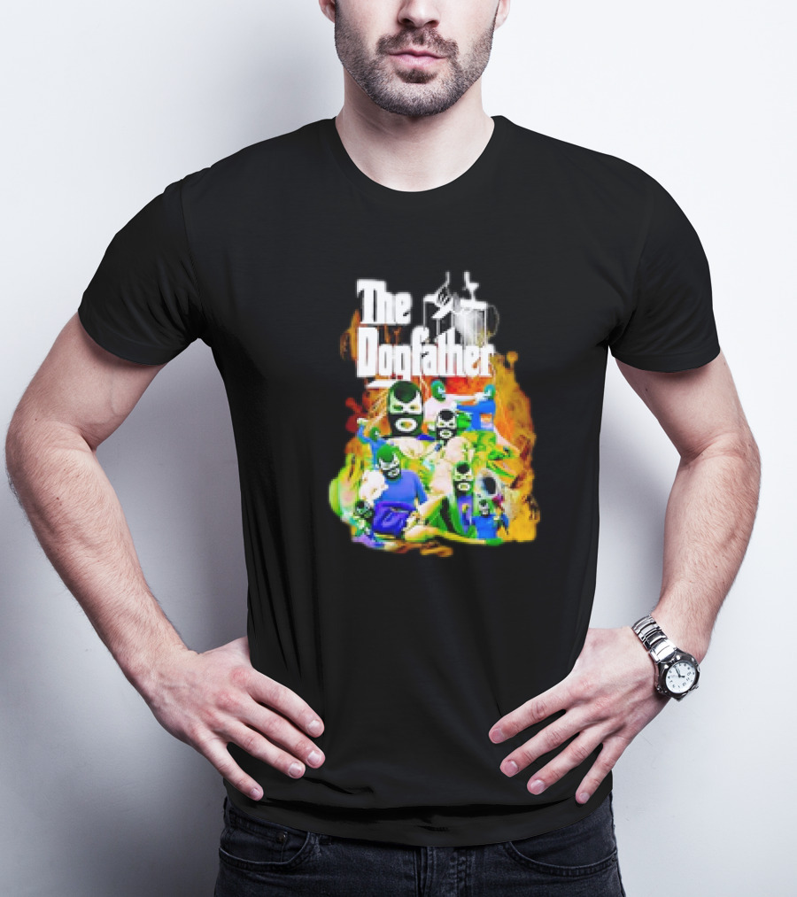 The Dogfather Powerfish Masked Characters In Colorful Scene T-Shirt