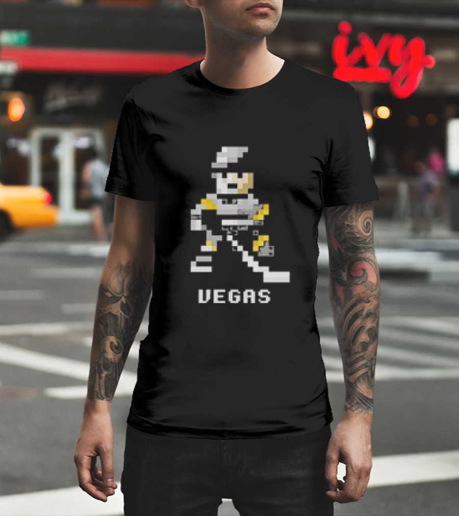 Vegas Retro Pixel Hockey Player T-Shirt