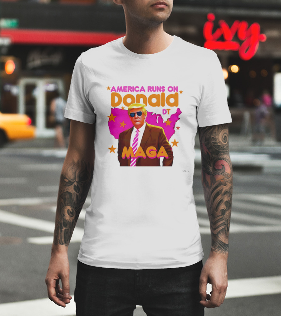 America Runs On Donald DT MAGA With Map And Stars T-Shirt