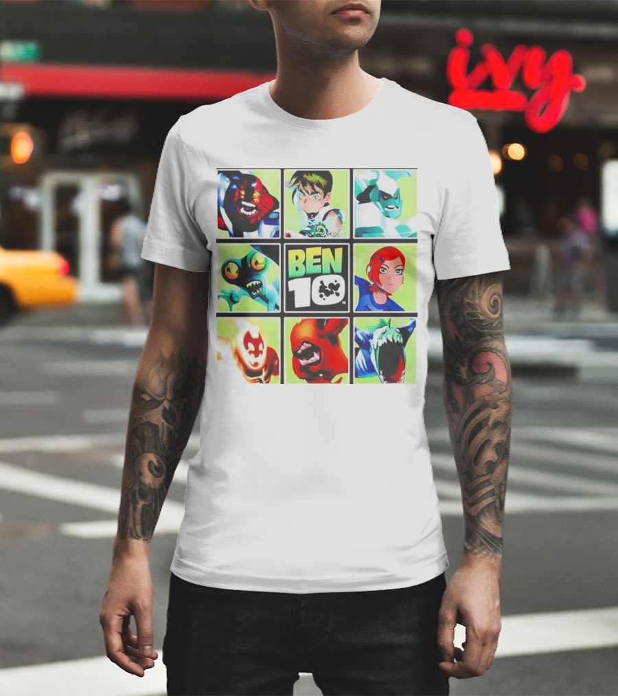 Ben 10 Alien Forms Panels Featuring Iconic Characters And Creatures T-Shirt