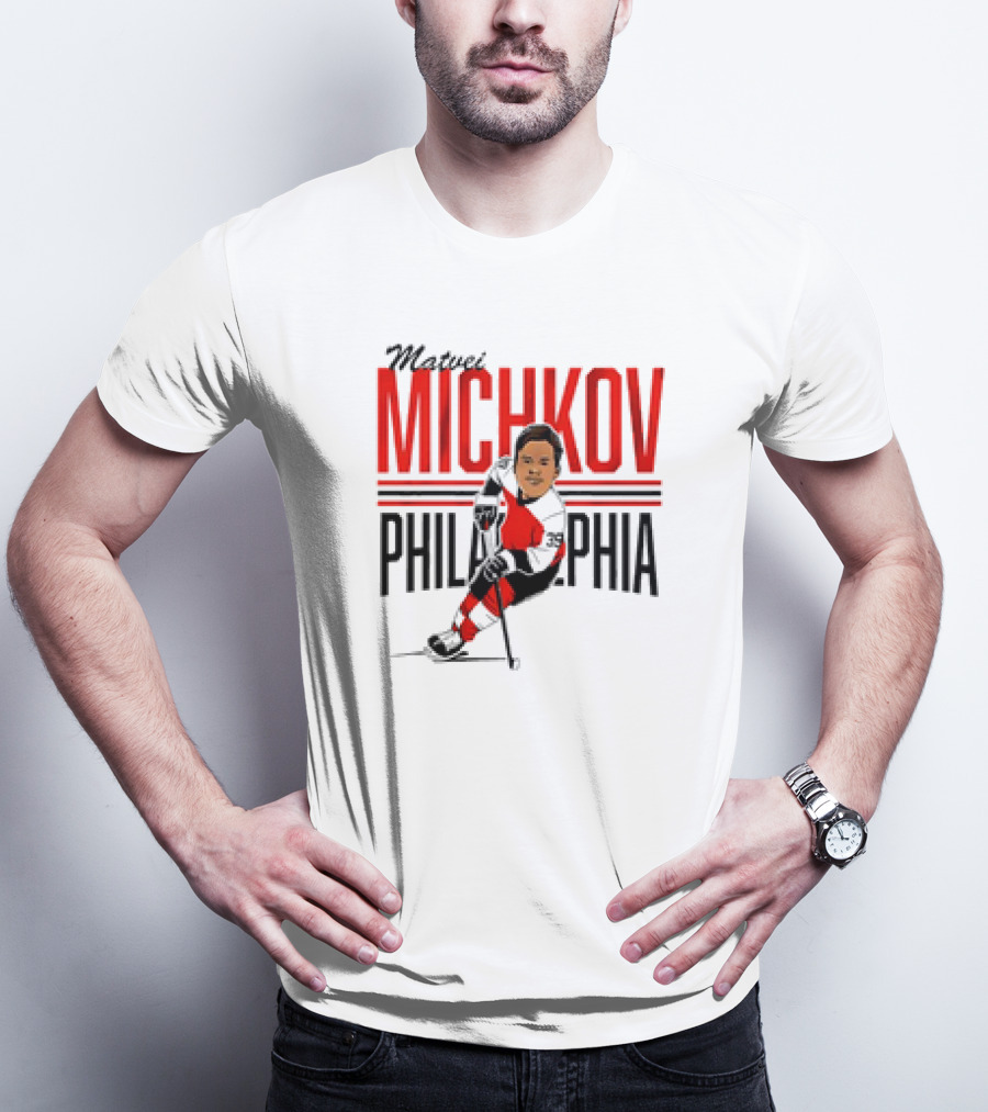 Matvei Michkov Philadelphia Center Ice NHLPA Hockey Caricature T-Shirt