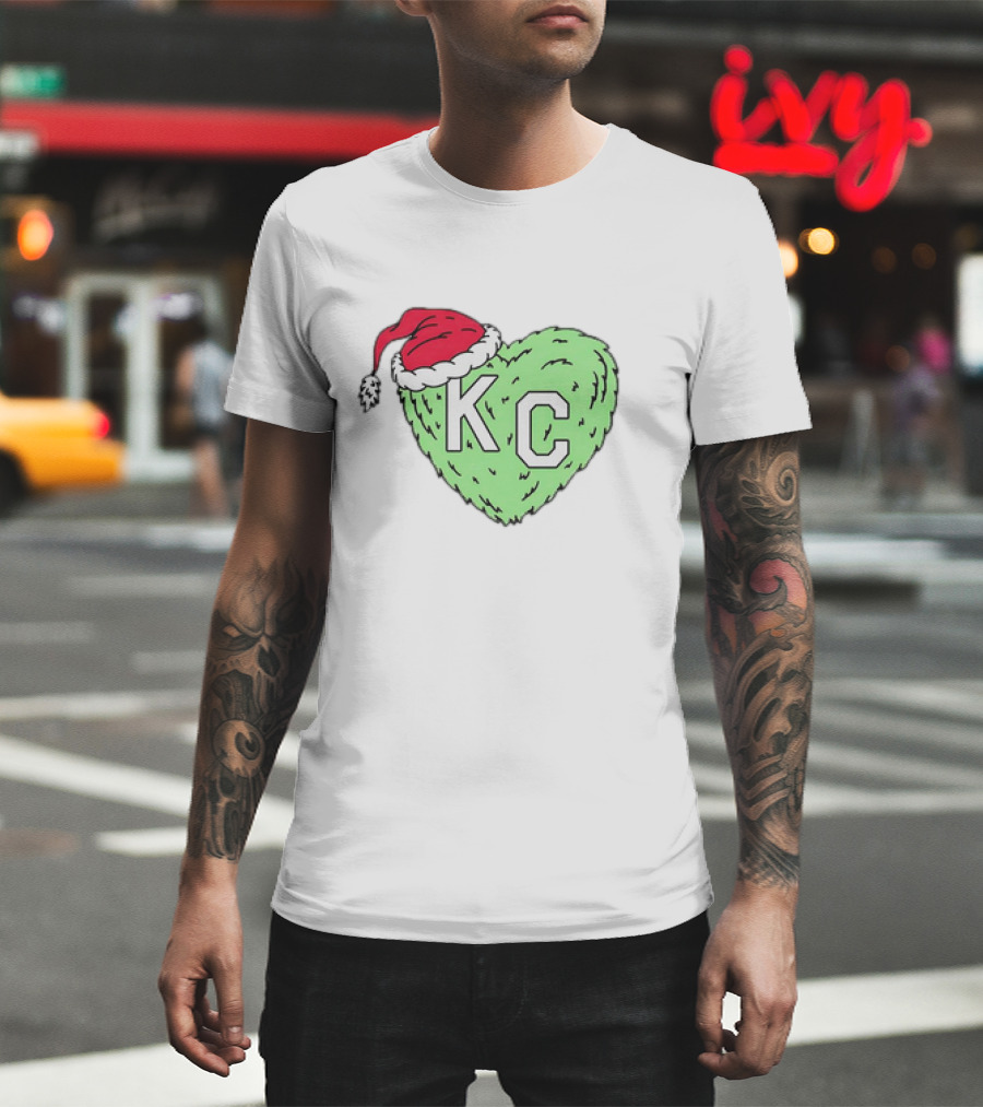 Grinch KC Heart Christmas Santa Hat T-Shirt