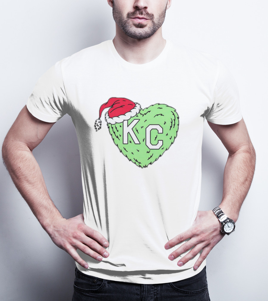 Grinch KC Heart Christmas Santa Hat T-Shirt