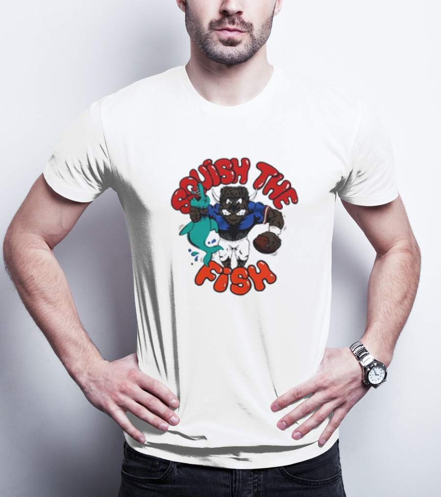 Homage Bills Squish The Fish Football Sports Graphic Cartoon T-Shirt