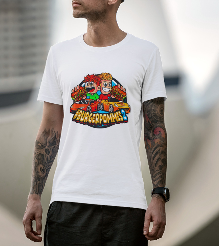 Burgerpommes 2 Cartoon Characters With Super Cars And Burgers T-Shirt