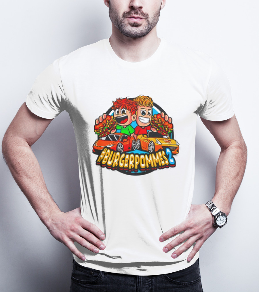 Burgerpommes 2 Cartoon Characters With Super Cars And Burgers T-Shirt