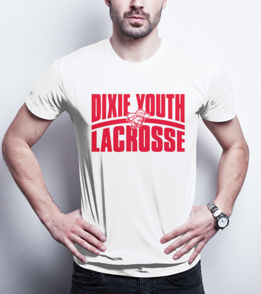 Dixie Youth Lacrosse Red Text Logo With Mascot Character T-Shirt