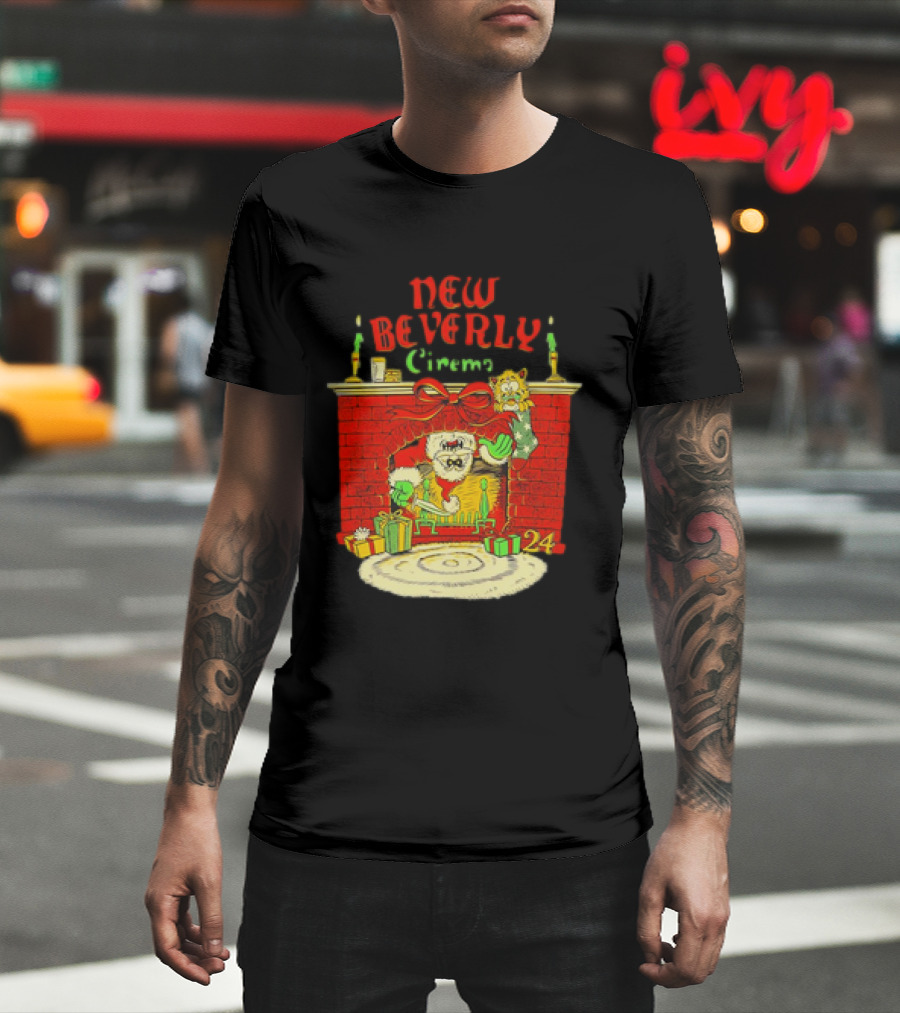 New Beverly Cinema Christmas Horror Santa Fireplace Scene T-Shirt