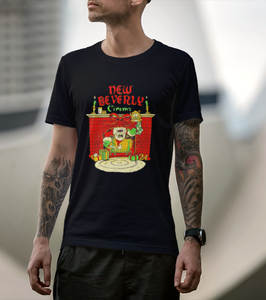 New Beverly Cinema Christmas Horror Santa Fireplace Scene T-Shirt