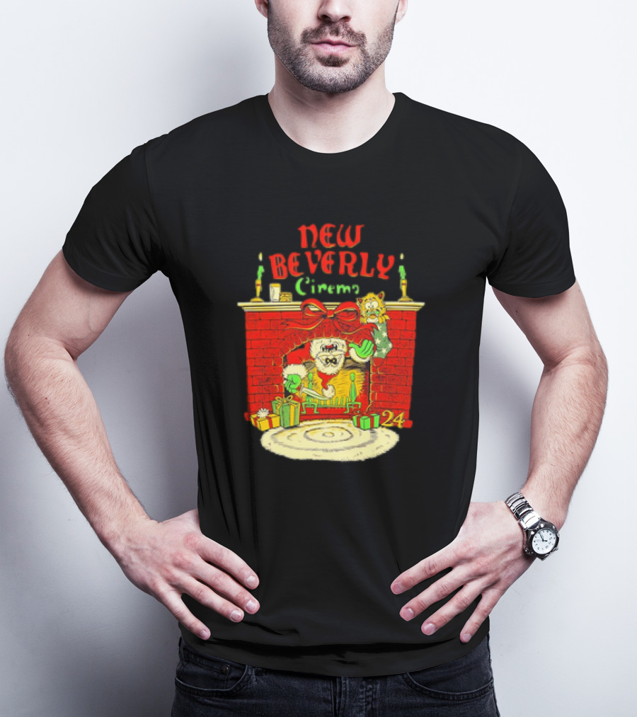 New Beverly Cinema Christmas Horror Santa Fireplace Scene T-Shirt