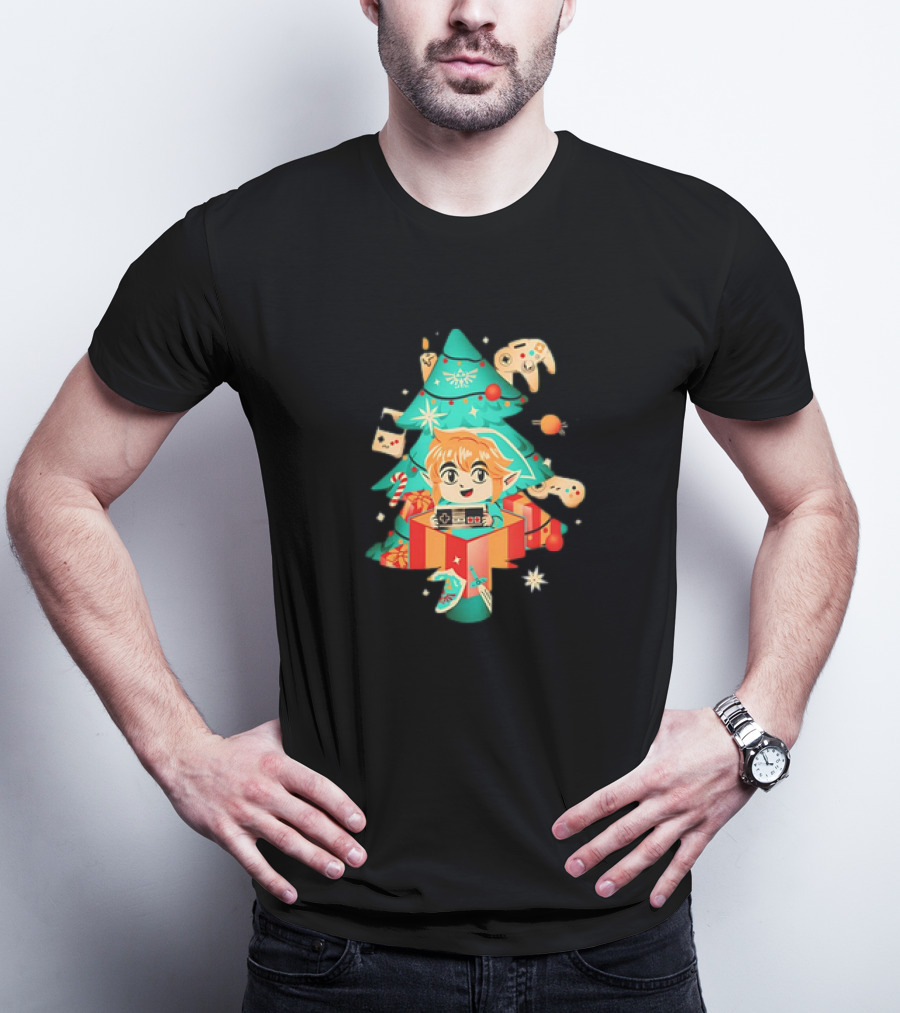 The Legend Of Zelda Link Nostalgic Christmas Tree With Video Game Controllers T-Shirt