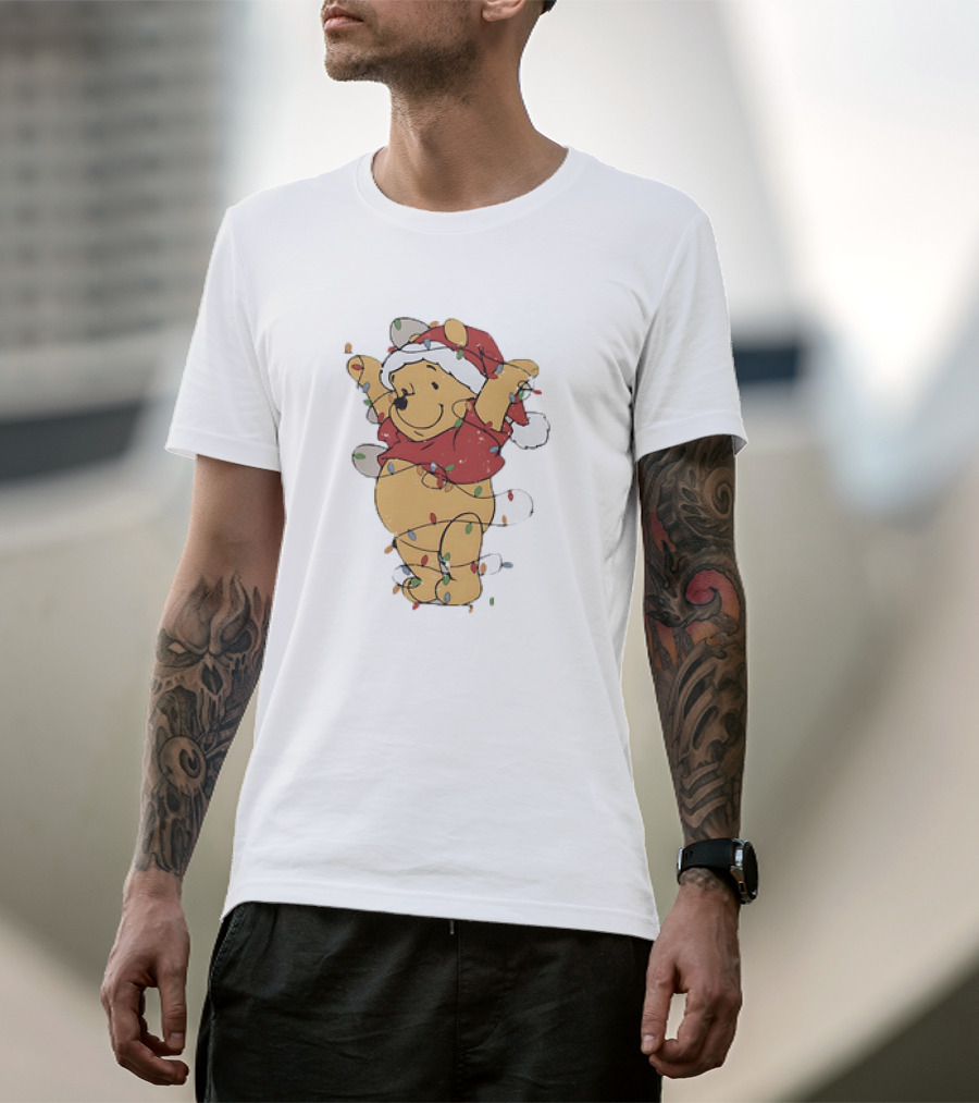 Winnie The Pooh Christmas Lights Santa Hat Holiday T-Shirt