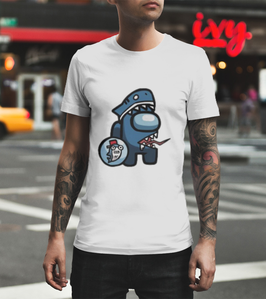 Gawr Gura Peeker Shark Hat Cute Shrimp Among Us Hololive Crossover T-Shirt