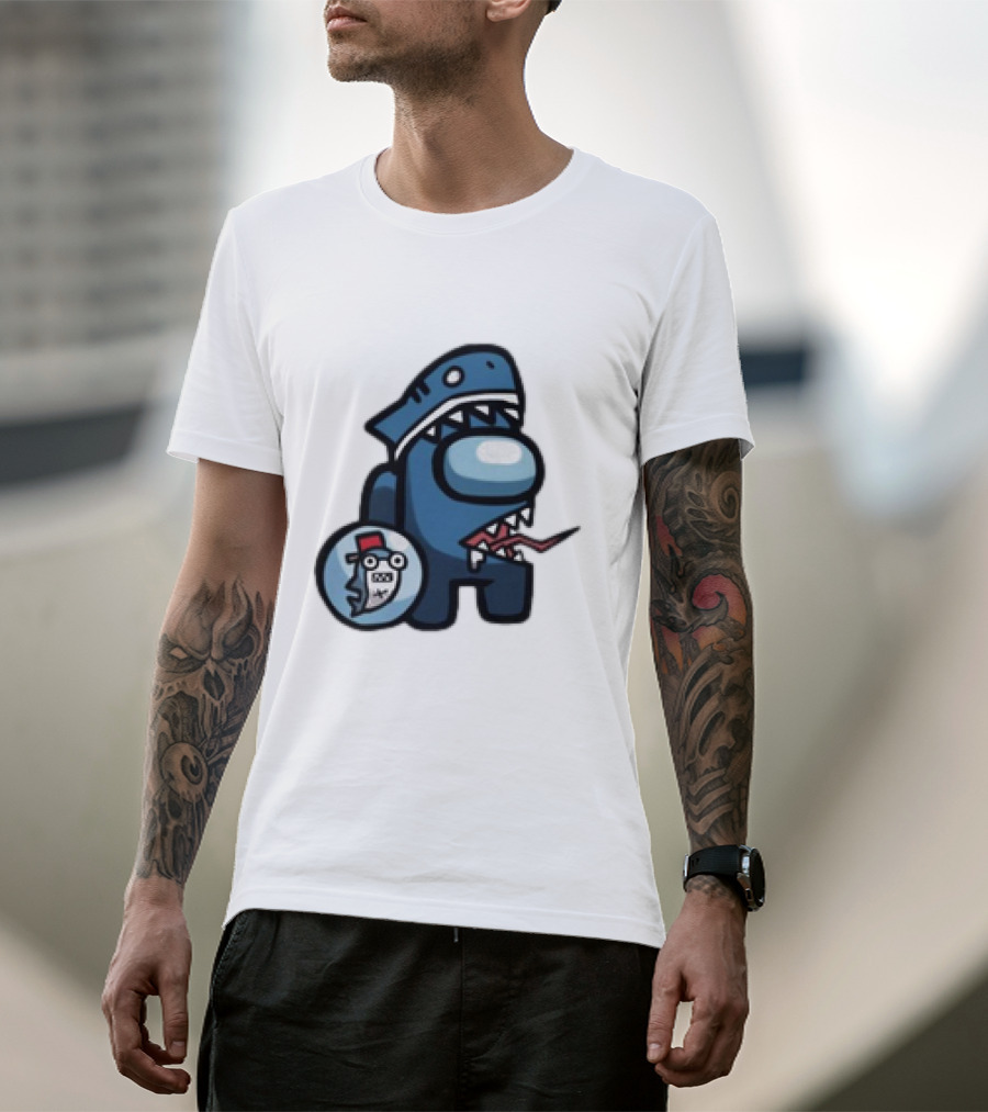 Gawr Gura Peeker Shark Hat Cute Shrimp Among Us Hololive Crossover T-Shirt