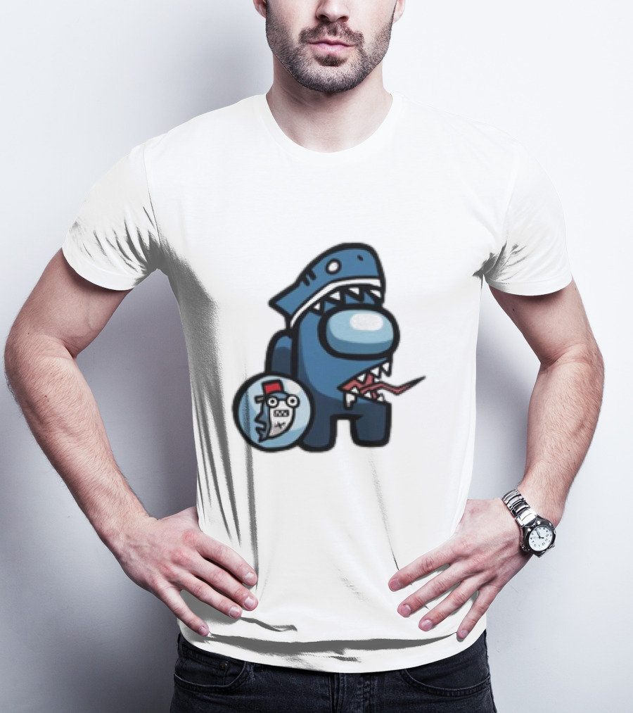 Gawr Gura Peeker Shark Hat Cute Shrimp Among Us Hololive Crossover T-Shirt