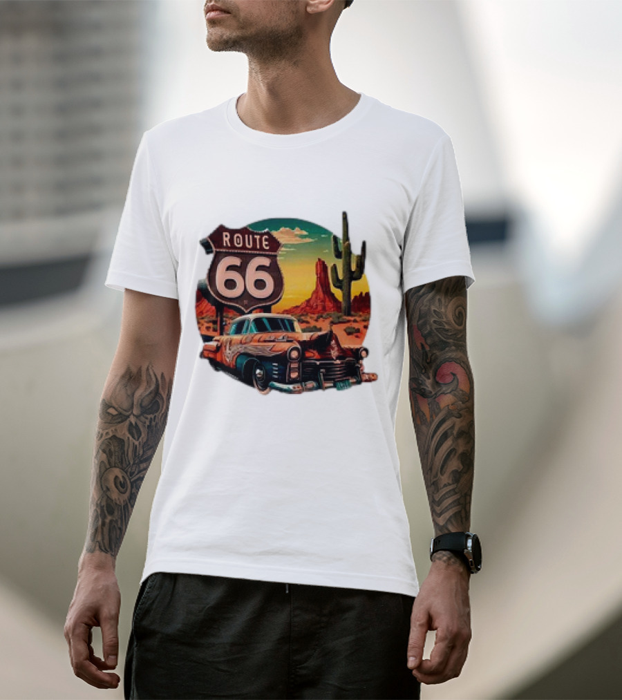 Route 66 Classic Car Desert Scene T-Shirt