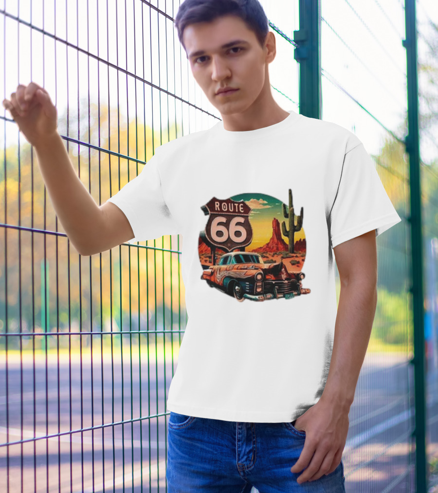 Route 66 Classic Car Desert Scene T-Shirt