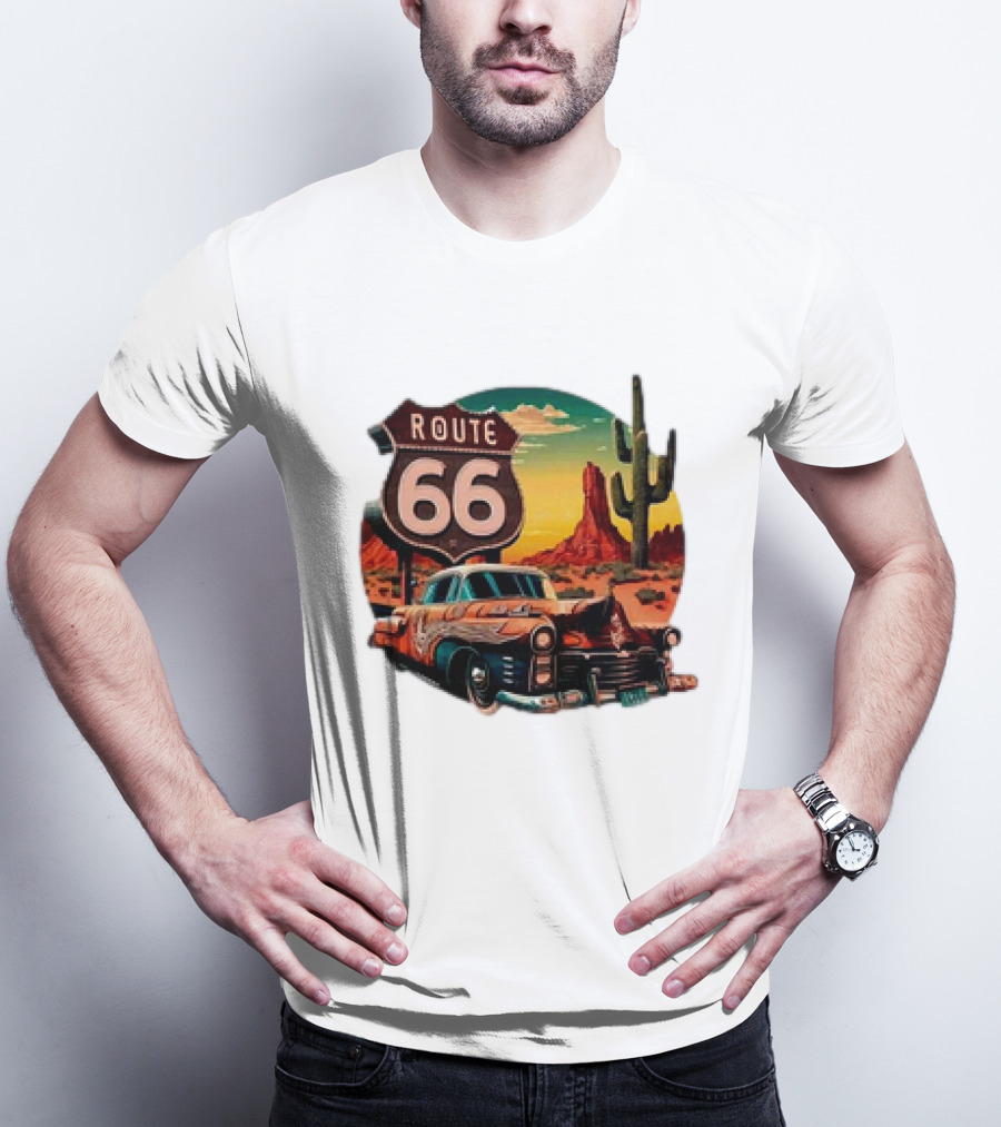 Route 66 Classic Car Desert Scene T-Shirt
