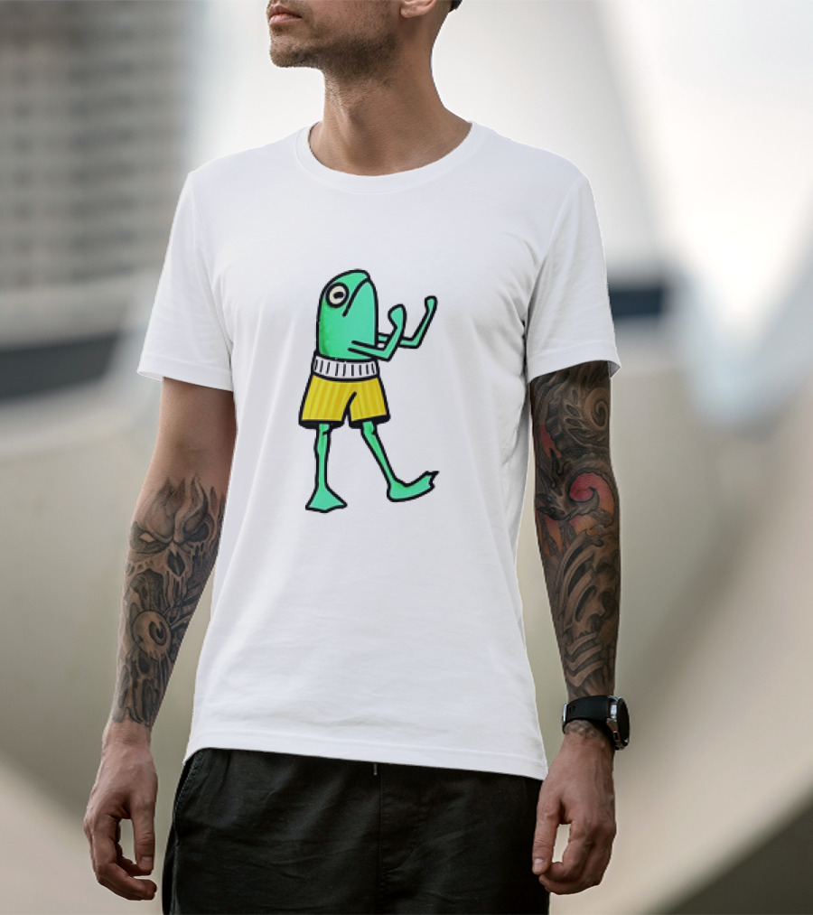 Frog Wearing Boxing Pose In Yellow Shorts T-Shirt