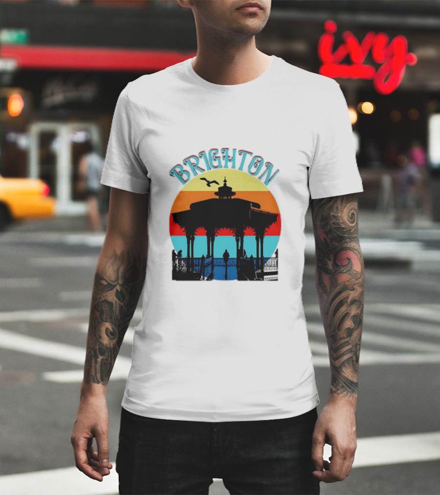 Brighton Bandstand Silhouette At Sunset With Seagulls T-Shirt