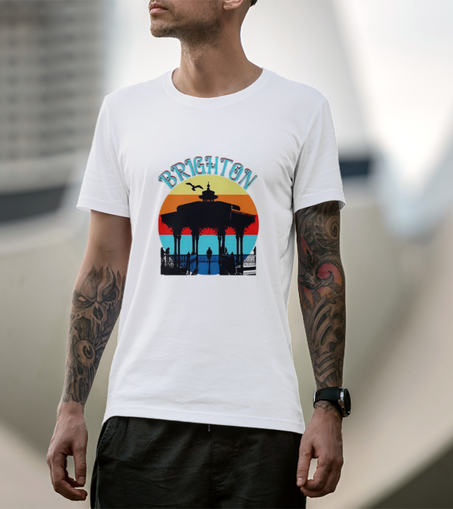 Brighton Bandstand Silhouette At Sunset With Seagulls T-Shirt