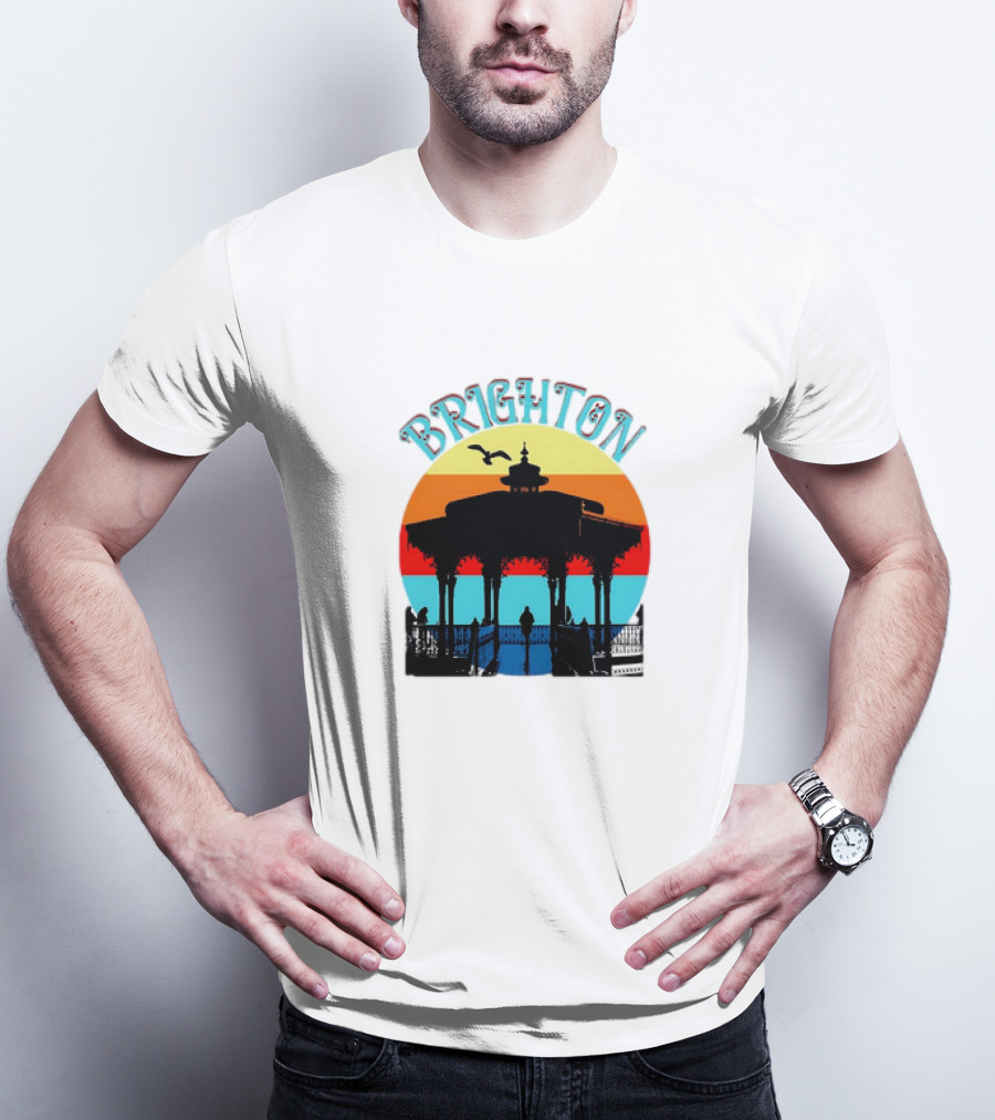 Brighton Bandstand Silhouette At Sunset With Seagulls T-Shirt