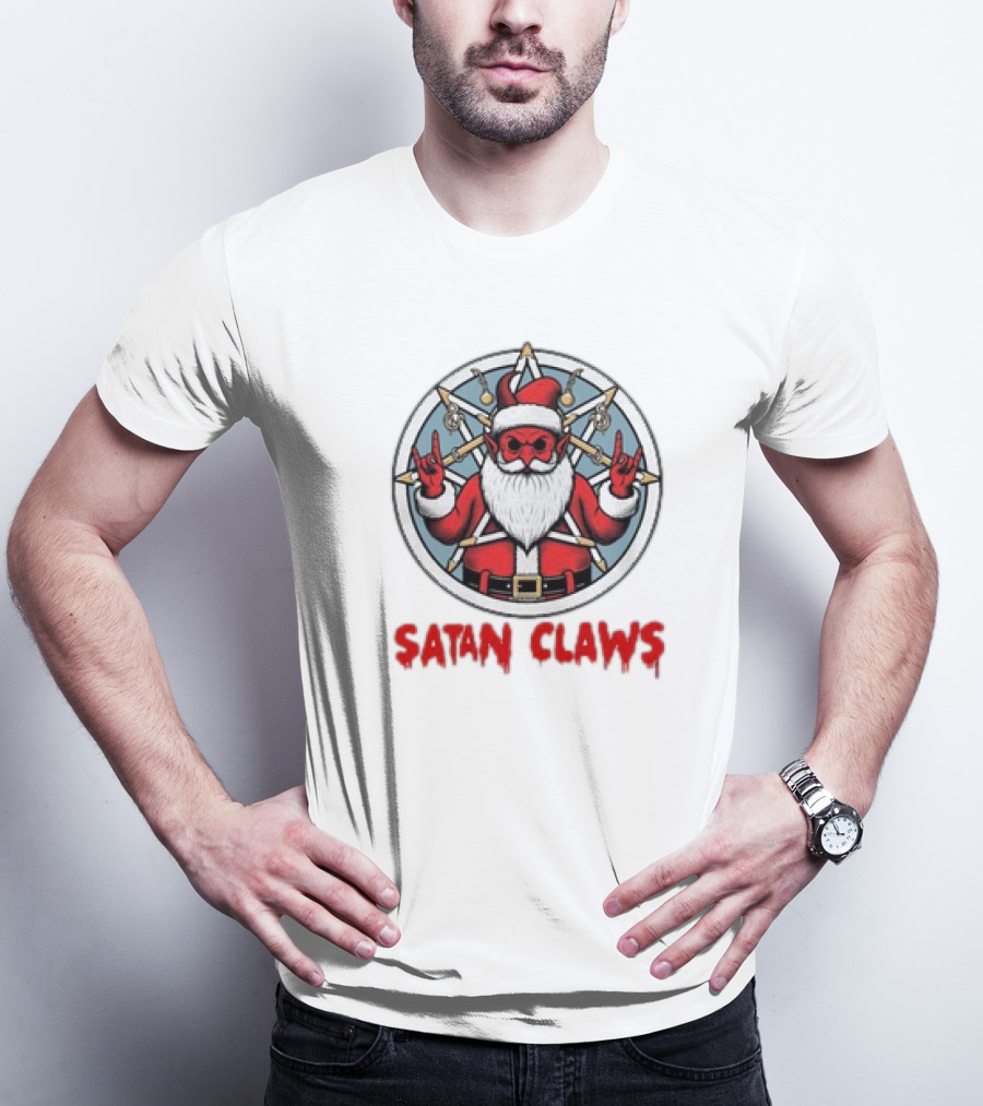 Satan Claws Christmas Pentagram Santa Rock Gesture T-Shirt