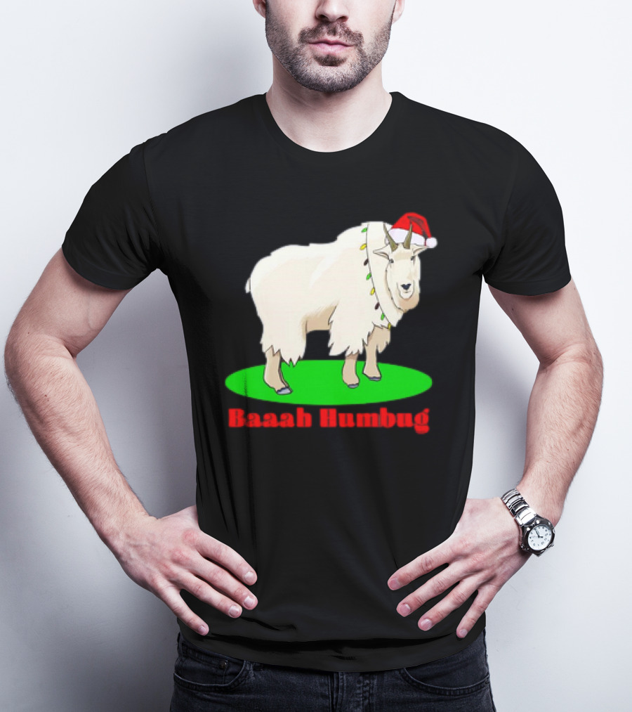 Baaah Humbug Goat With Santa Hat Holiday Lights T-Shirt
