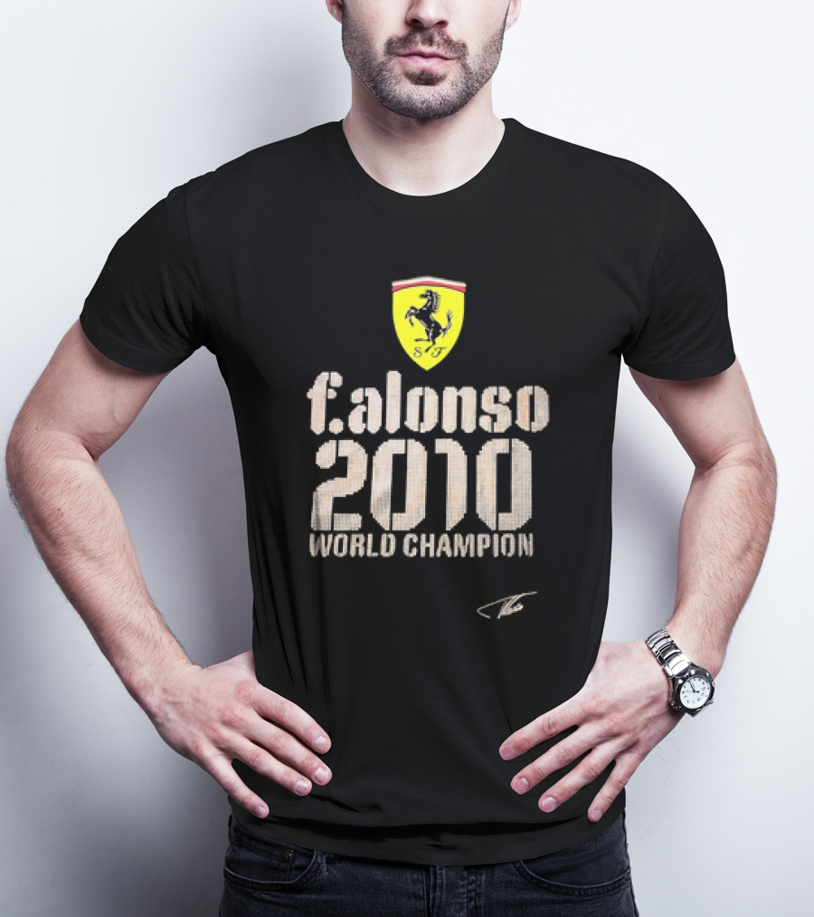 Ferrari F Alonso 2010 World Champion Vintage Logo Yellow Horse Badge T-Shirt