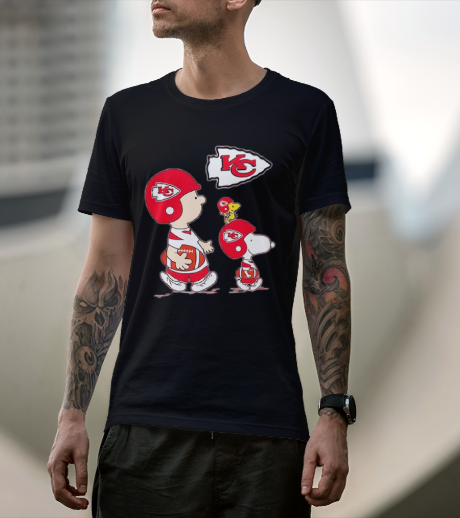 Peanuts Characters In Kansas City Chiefs Football Gear With KC T-Shirt