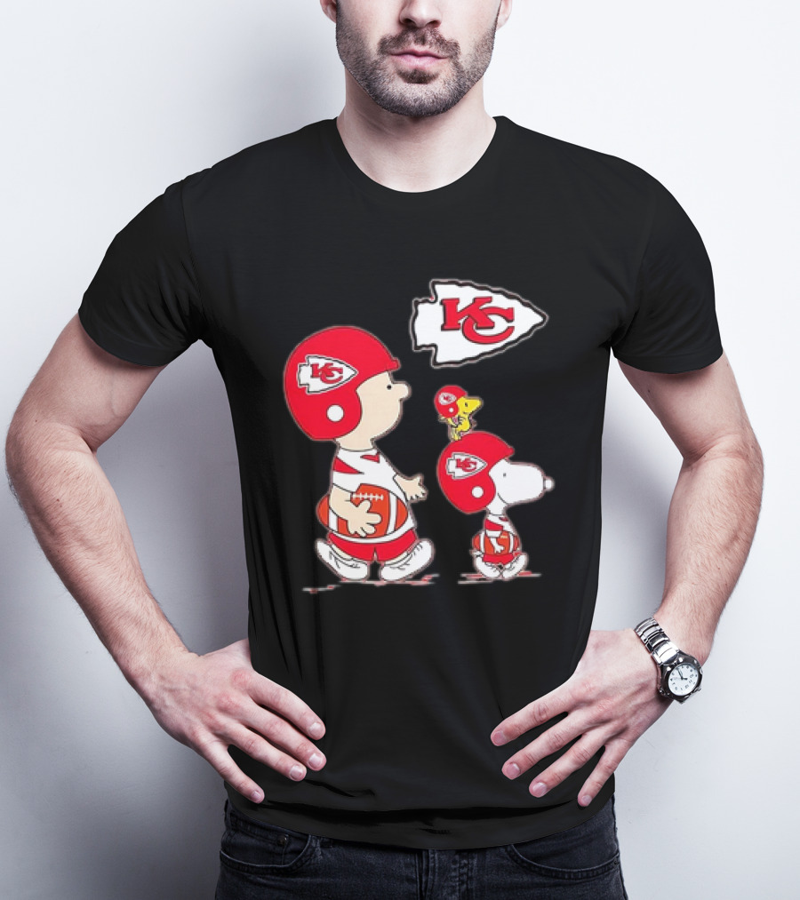 Peanuts Characters In Kansas City Chiefs Football Gear With KC T-Shirt