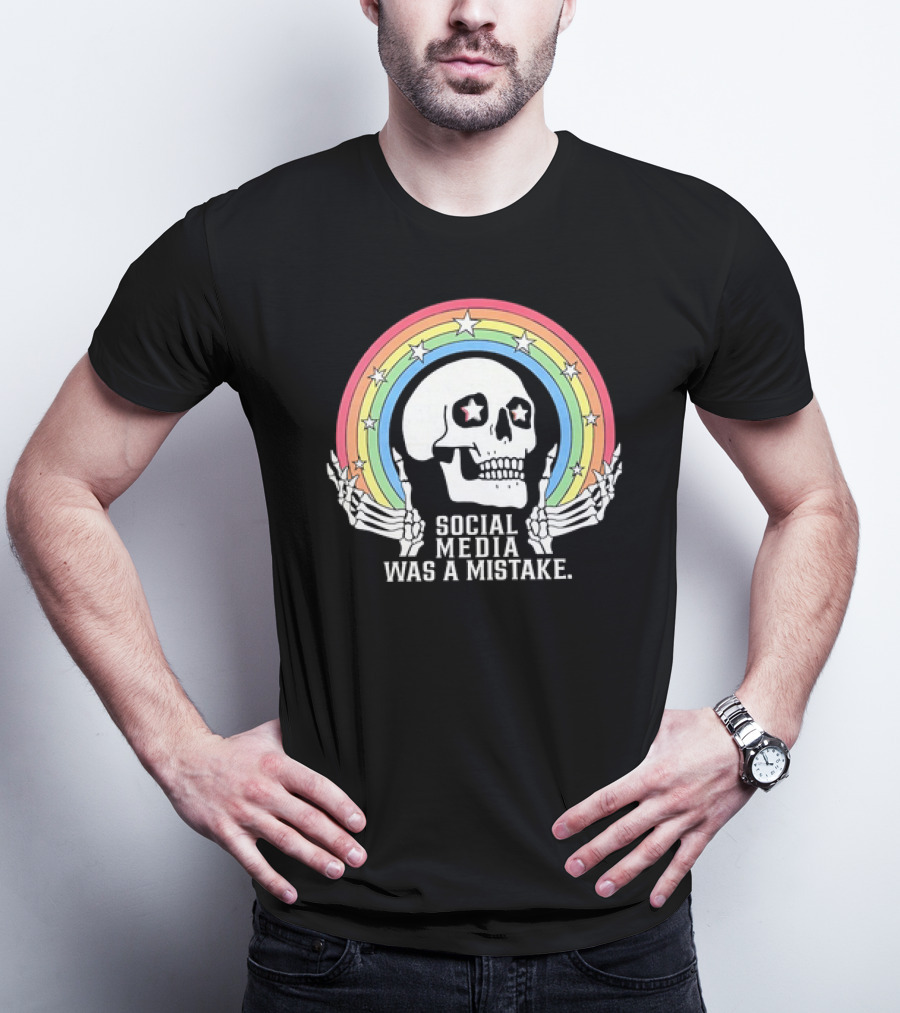 Skull Social Media Was A Mistake Rainbow Retro Stars T-Shirt