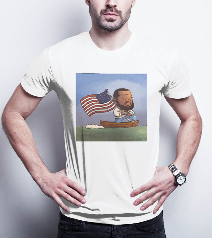 LeBron James LeCaptain America Cartoon Rowing With Flag T-Shirt