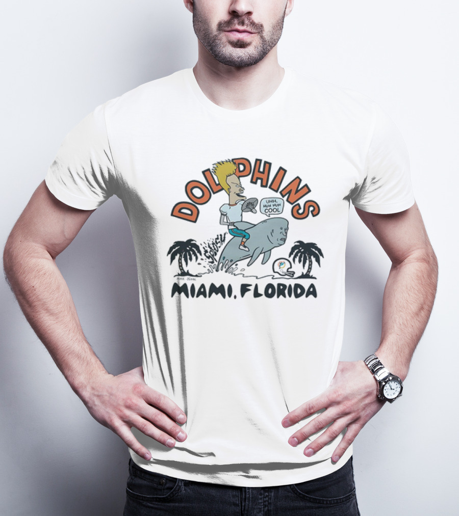 Beavis And Butt-Head Riding Dolphin Miami Florida Dolphins Uhh Huh Huh Cool T-Shirt