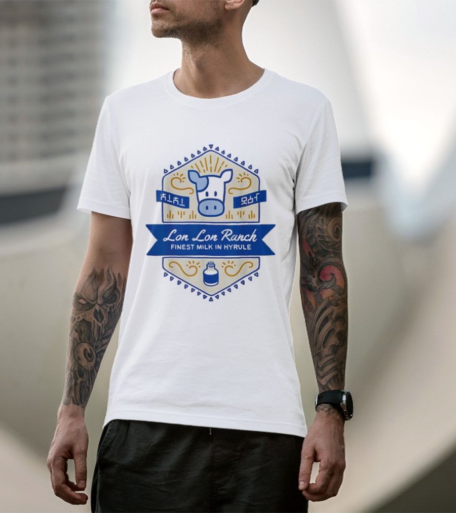 Lon Lon Ranch Cow Emblem Finest Milk In Hyrule Badge Hylian Text T-Shirt