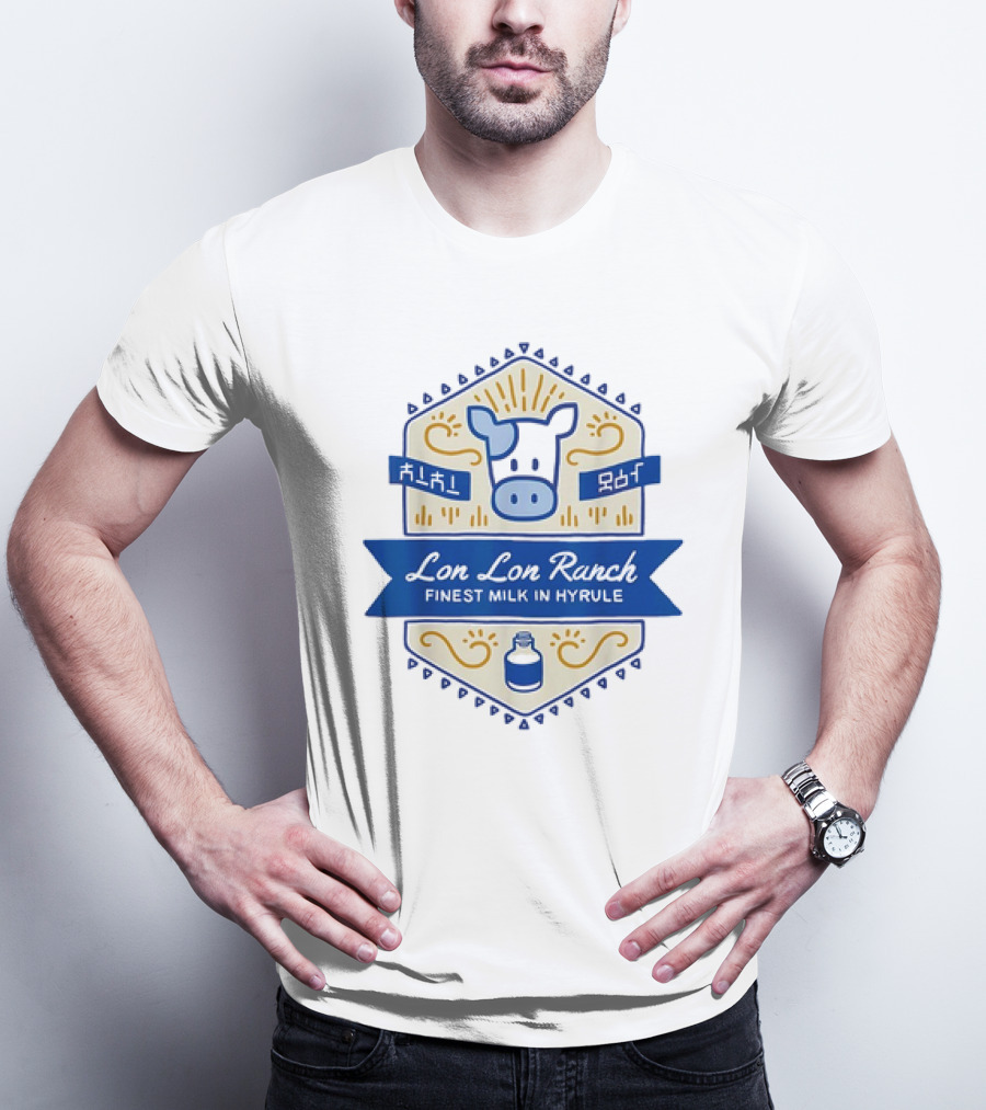 Lon Lon Ranch Cow Emblem Finest Milk In Hyrule Badge Hylian Text T-Shirt