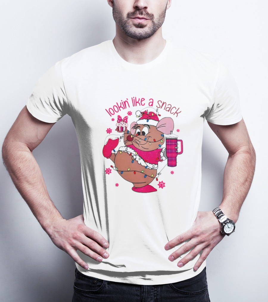 Lookin’ Like A Snack Christmas Mouse Holding Cupcake And Drink T-Shirt